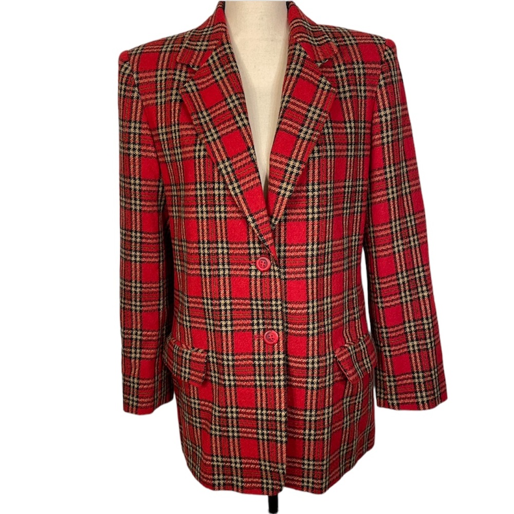 Vintage Laura Gayle Classics Red Plaid Wool Blend Bla… - Gem